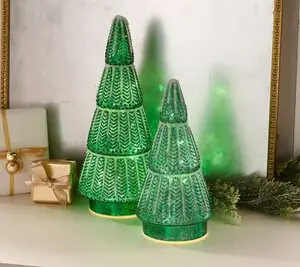 HOME REFLECTIONS As Is S/2 12-16' Illuminated Glass Trees - One-color
