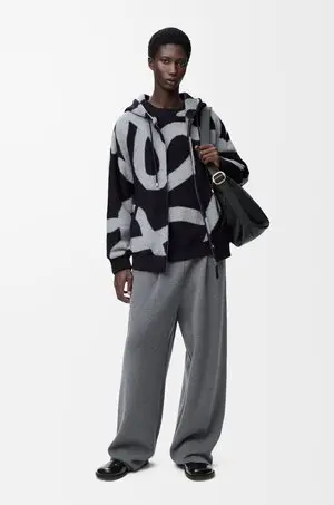 Loewe Zip-up Hoodie In Wool And Cotton - Navy/grey