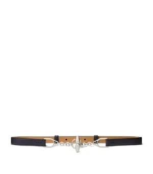 Ralph Lauren Grained Leather Toggle Skinny Belt - Navy