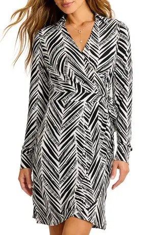 Tommy Bahama Carmela Seaside Sketch Long Sleeve Wrap Shirtdress - Black