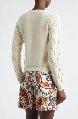 Etro Embroidered Crop Cotton Blend Sweater - Ivory
