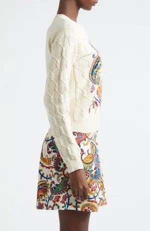 Etro Embroidered Crop Cotton Blend Sweater - Ivory