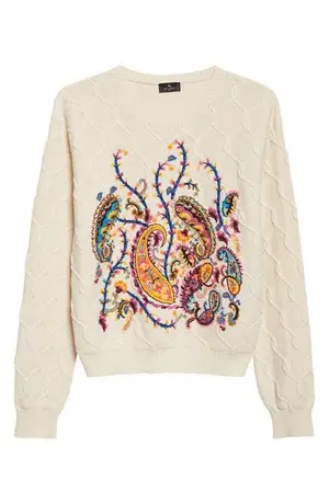 Etro Embroidered Crop Cotton Blend Sweater - Ivory
