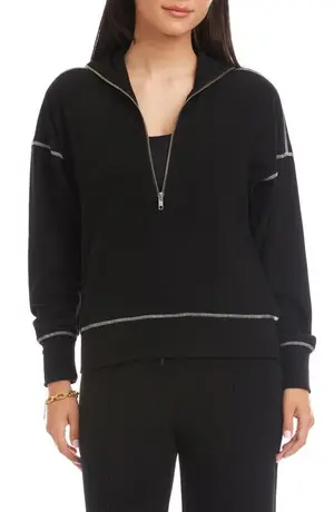 Karen Kane Contrast Stitch Half Zip Pullover - Black