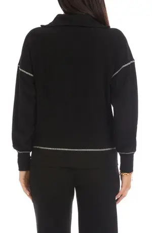 Karen Kane Contrast Stitch Half Zip Pullover - Black