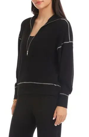 Karen Kane Contrast Stitch Half Zip Pullover - Black