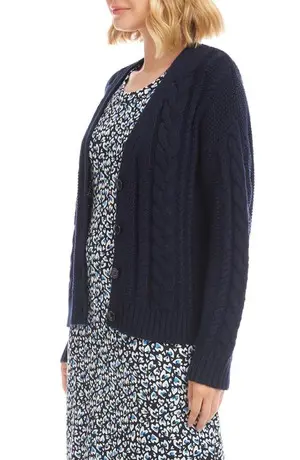 Karen Kane Cable Stitch V-neck Cardigan - Navy