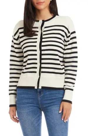 Karen Kane Striped Cardigan Sweater - Black/cream