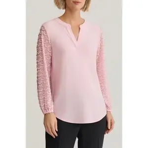 KASPER Split Neck Lace Sleeve Tunic Top