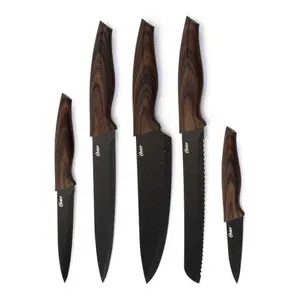 OSTER Godfrey 5 Piece Stainless Steel Black Cutlery Set With Print Handles - Wood