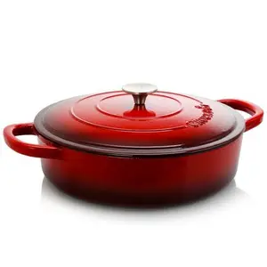 CROCK-POT Enameled Cast Iron 5 Quart Round Braiser Pan With Self Basting Lid - Red