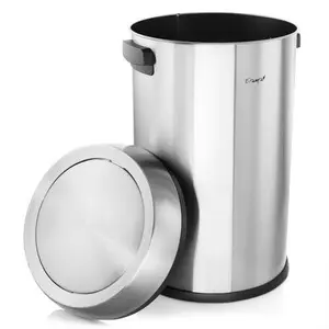 ELAMA Large 17 Gallon Swing Lid Stainless Steel Cylindrical Trash Bin