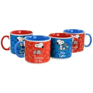 Gibson Snoopy Songs 4 Piece 21oz Stoneware Mug Set - Red