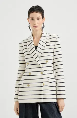 Brunello Cucinelli Striped Knit Blazer - Blue