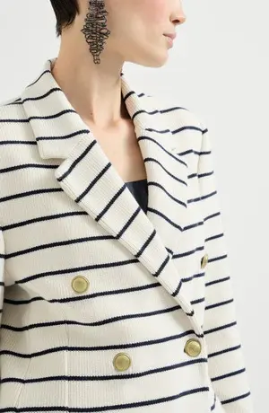 Brunello Cucinelli Striped Knit Blazer - Blue