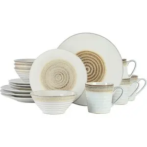 GIBSON ELITE Spiral Embossed 16 Piece Stoneware Dinnerware Set - White