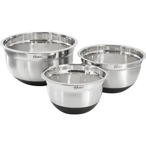 OSTER Oswalt 3 Piece Mixing Bowl Set With Non-slip Bases - Silver
