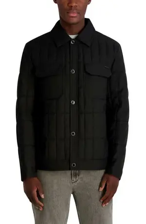 Karl Lagerfeld Quilted Herringbone Shirt Jacket - Black