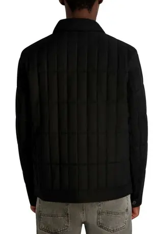 Karl Lagerfeld Quilted Herringbone Shirt Jacket - Black
