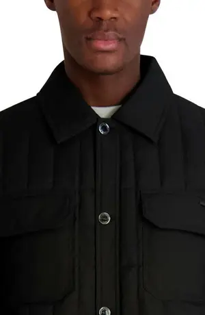 Karl Lagerfeld Quilted Herringbone Shirt Jacket - Black