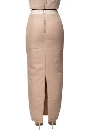 JLUXLABEL Quilted Strapless Crop Top And Column Maxi Skirt Set - Beige