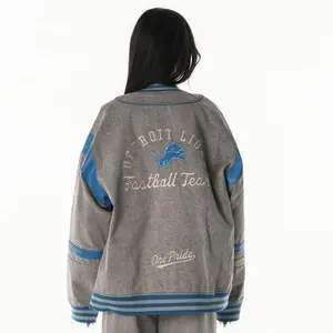 THE WILD COLLECTIVE Detroit Lions Oversized Retro Full-zip Jacket - Gray