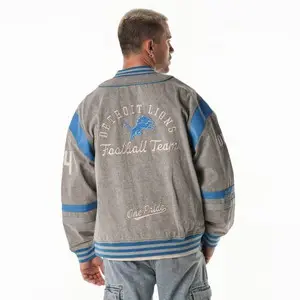 THE WILD COLLECTIVE Detroit Lions Oversized Retro Full-zip Jacket - Gray