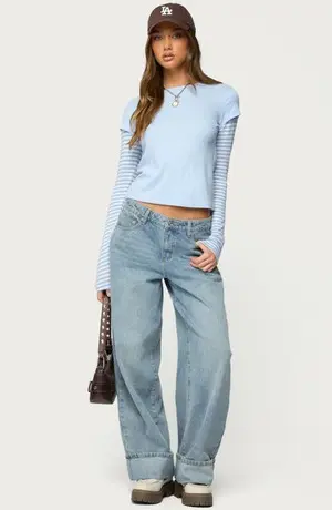 EDIKTED Striped Layered Crop T-shirt