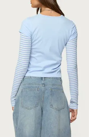 EDIKTED Striped Layered Crop T-shirt