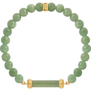 KARMA AND LUCK Jade & Cz Gold Plated Beaded Bracelet - Pastel Green