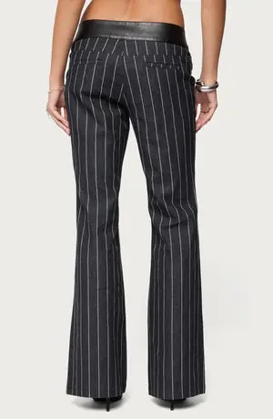 EDIKTED Pinstripe Faux Leather Lace-up Flare Pants