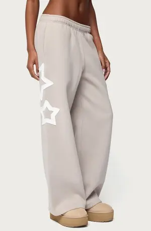 EDIKTED Straight Leg Star Sweatpants - Gray