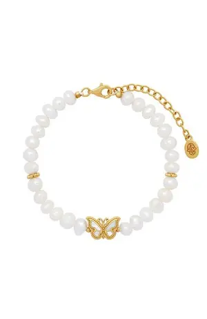 KARMA AND LUCK Pearl And Mother Of Pearl Butterfly Bracelet - White/gold