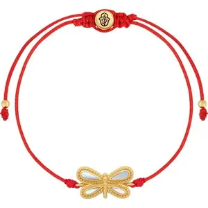 KARMA AND LUCK Mother Of Pearl Dragonfly Charm String Bracelet - Red