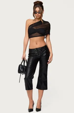 EDIKTED Layered Off-the-shoulder Mesh Crop Top