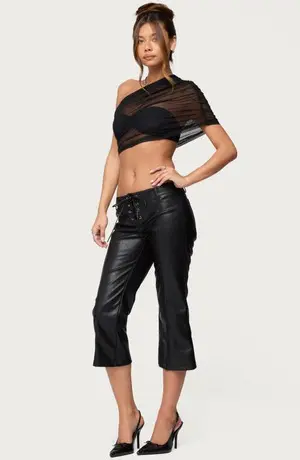 EDIKTED Layered Off-the-shoulder Mesh Crop Top