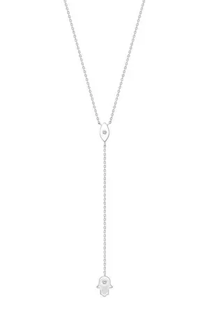 KARMA AND LUCK Forever Blessed Hamsa & Evil Eye Charm Necklace - Silver/white