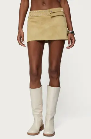 EDIKTED Studded Faux Suede Skort - Tan