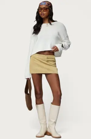 EDIKTED Studded Faux Suede Skort - Tan