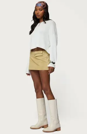 EDIKTED Studded Faux Suede Skort - Tan