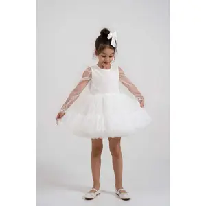 MINI CELEBRITIES Velvet And Tulle Balloon Sleeve Dress - White Lily