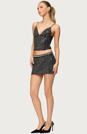EDIKTED Beaded Mesh Mini Skirt - Black