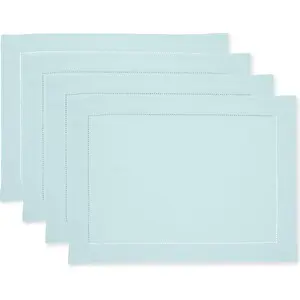SOLINO HOME Linen Placematsclassic Hemstitch Aqua Blue