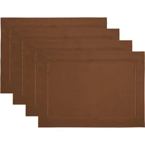 Solino Home Linen Placemats Set Of 4, 14 X 19 Inch For Dining Table Brown