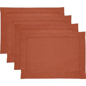 SOLINO HOME Linen Placematsclassic Hemstitch Cinnamon