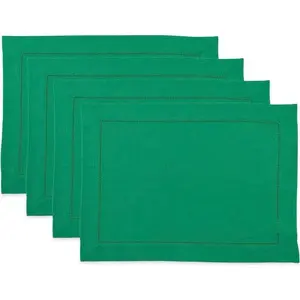 SOLINO HOME Linen Placematsclassic Hemstitch Emerald
