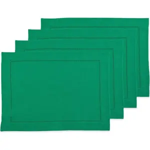 Solino Home Linen Placemats Set Of 4, 14 X 19 Inch For Dining Table Emerald