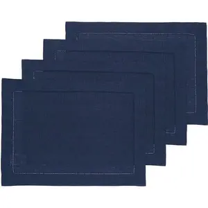 Solino Home Linen Placemats Set Of 4, 14 X 19 Inch For Dining Table Navy