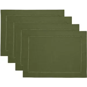 Solino Home Linen Placemats Set Of 4, 14 X 19 Inch For Dining Table Olive