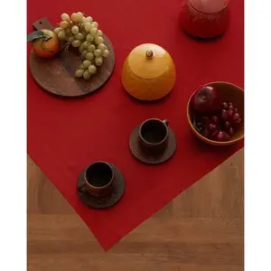 Solino Home Linen Table Throw 52 X 52 Inch For Dining Table - Red